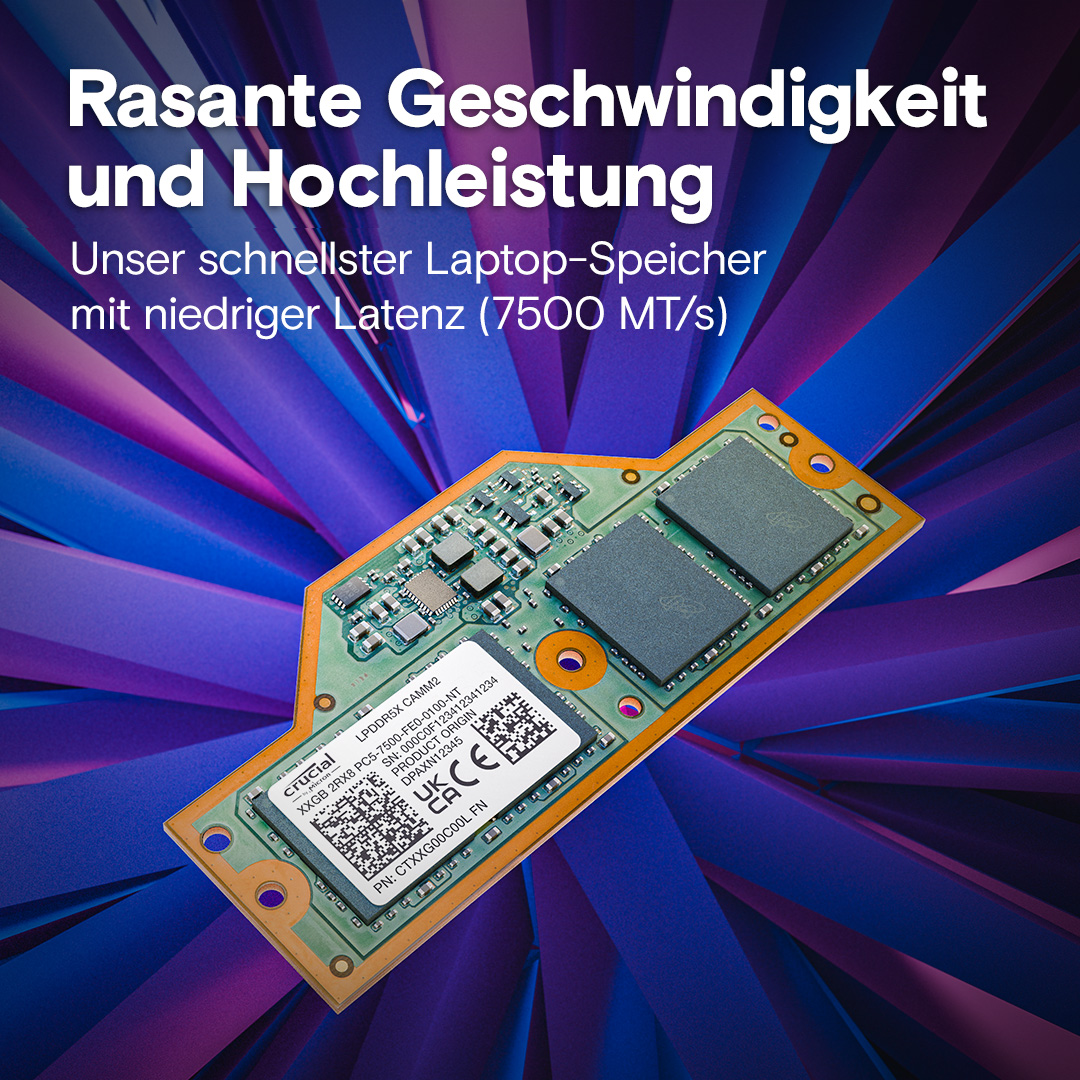 Crucial 32GB LPCAMM2 LPDDR5X- 7500 memory | CT32G75C2LP5XG | Crucial DE